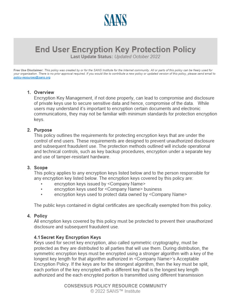 End User Encryption Key Protection Plan | PDF