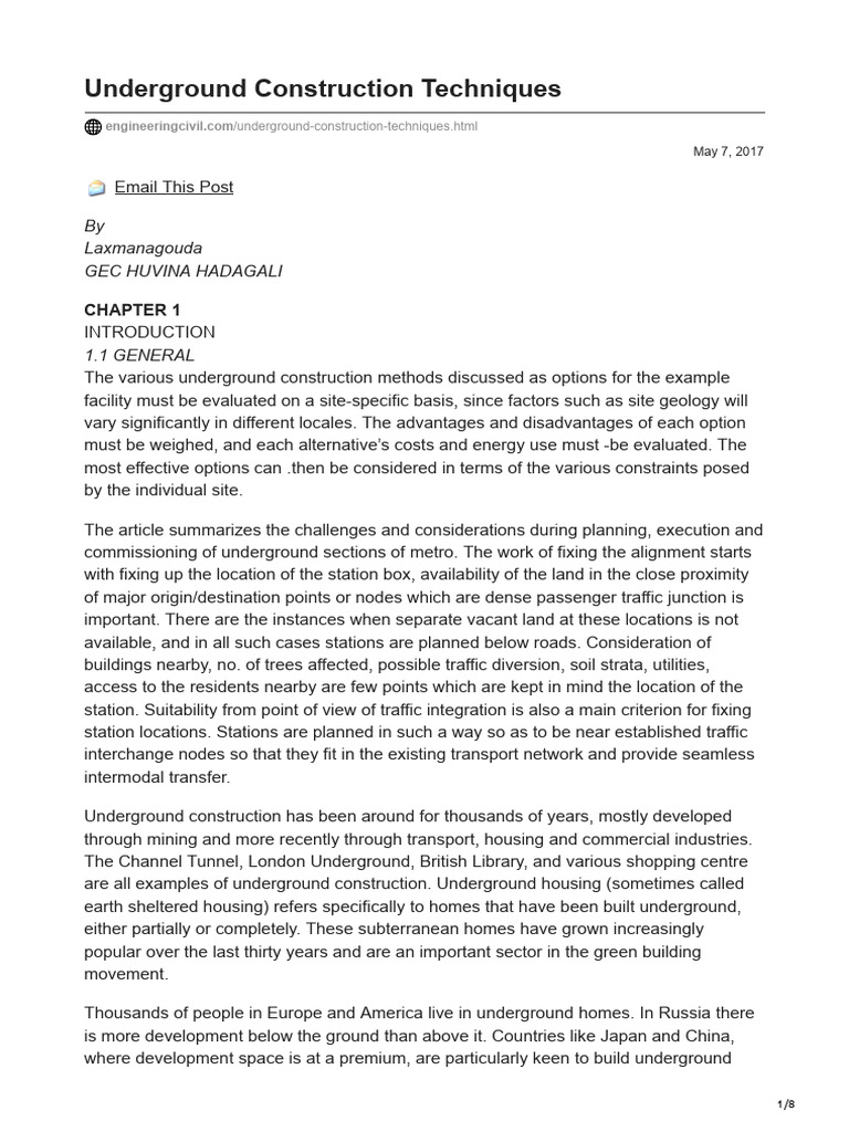 Underground Construction Techniques | PDF