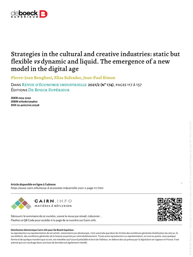 Strategies in The Cultural and Creative Industries: Static But Flexible ...