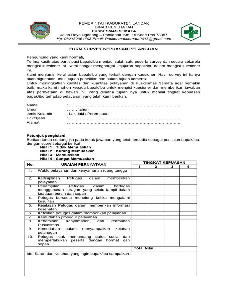 Form Survey Kepuasan | PDF