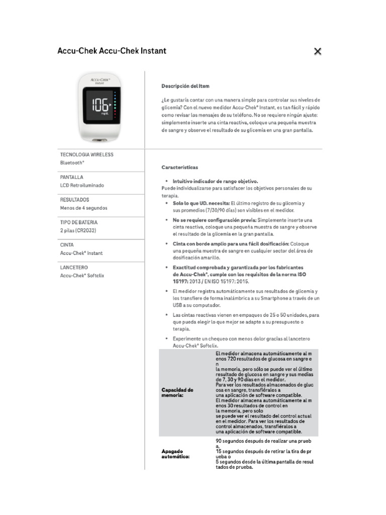 FICHA TECNICA GLUCOMETRO ACCU CHEK INSTANT | PDF FICHA TECNICA GLUCOMETRO ACCU CHEK INSTANT | PDF