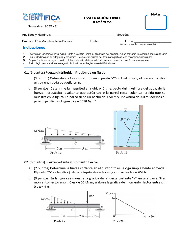 Evaluación Final Estática 2023 - 2 SR | PDF | Métodos y materiales de enseñanza
