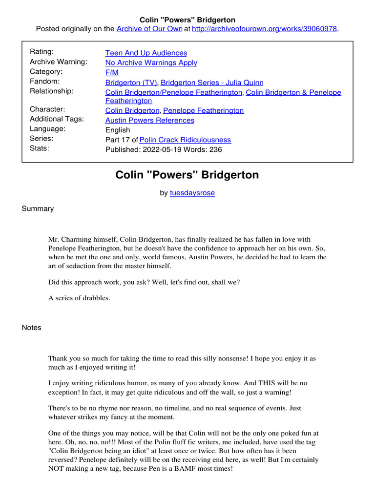 Colin Powers Bridgerton | PDF | Poetry
