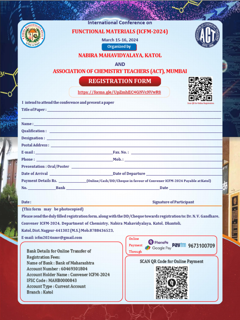 ICFM-2024 NMK Registration Form | PDF | Cheque | Transaction Account