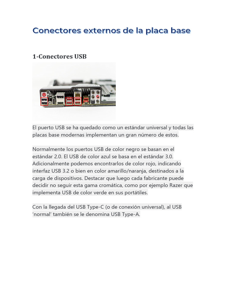 Los Conectores Externos de La Placa Base | PDF | USB | Hdmi