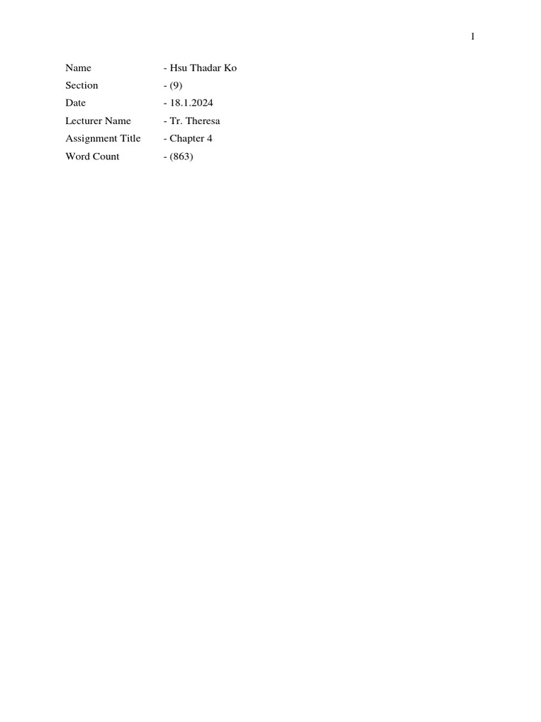 Chapter 4 Assignment (Hsu Thadar Ko Section 9) | PDF | Sales | Human Communication