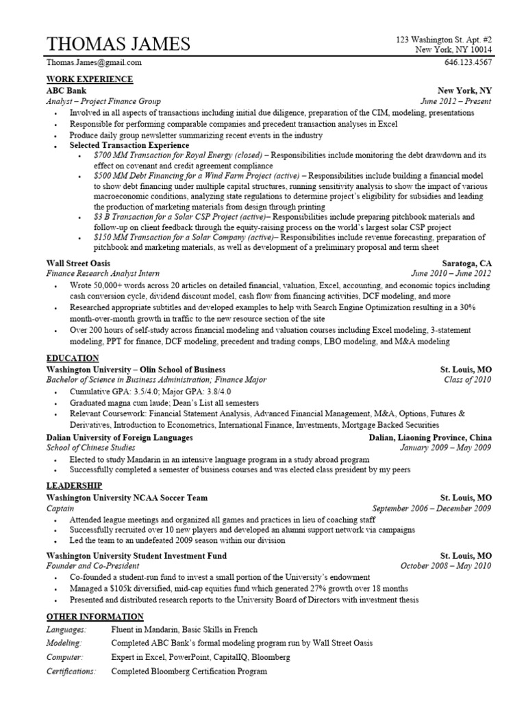 WSO Experienced Deals Resume Template-Transaction-Exp2 (1) 0 | PDF ...