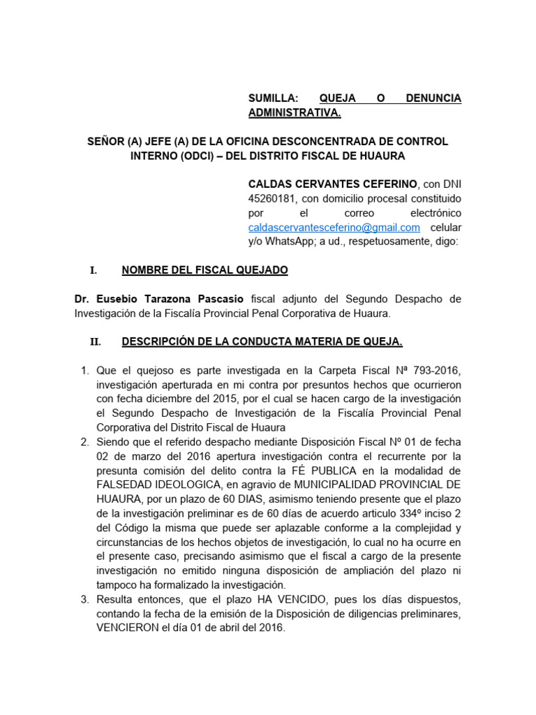 Queja A Fiscal - Control Interno | PDF | Fiscal | Gobierno