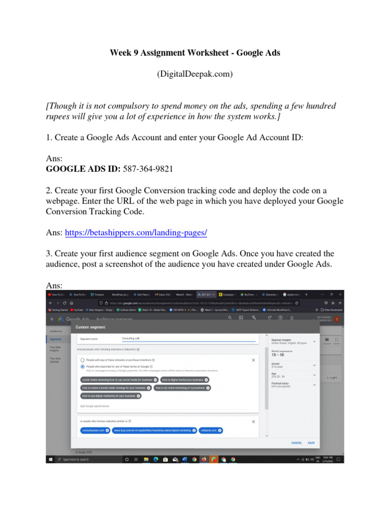 Google Ads Assignment Guide | PDF | Business