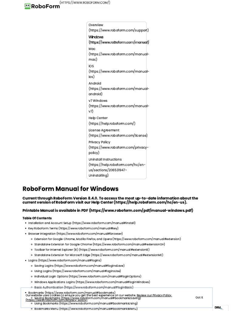 RoboForm Password Manager - User Manual For Windows Software | PDF ...