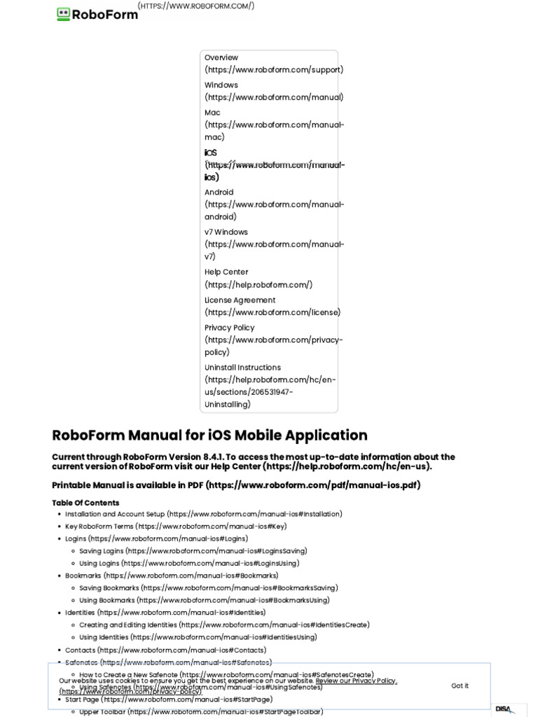 RoboForm Manual IOS | PDF