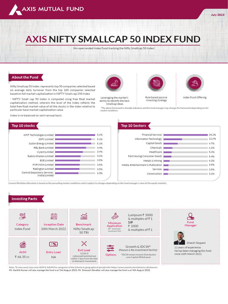 Axis Nifty Smallcap 50 Index Fund Monthly Leaflet (Aug 2023) - DP | PDF | Stock Market Index ...