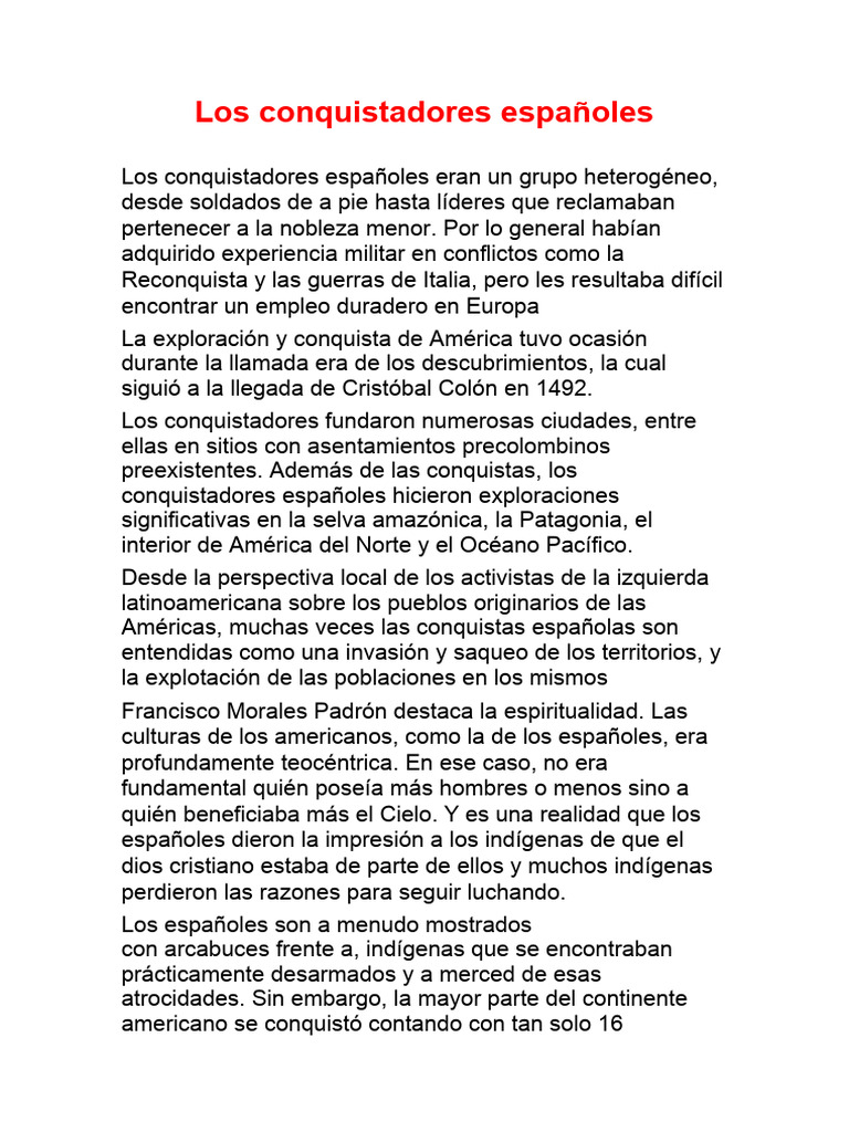 Los Conquistadores Españoles | PDF | Conquistador | Edad del descubrimiento