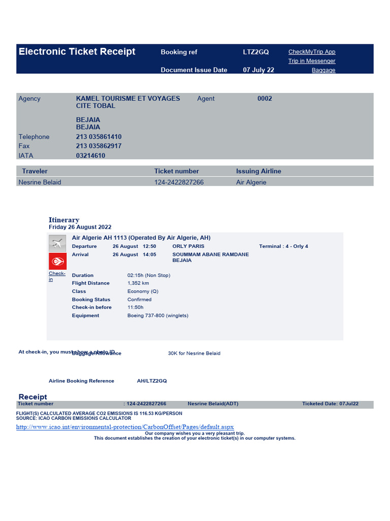 Electronic Ticket Receipt | PDF | Aviation | Airlines