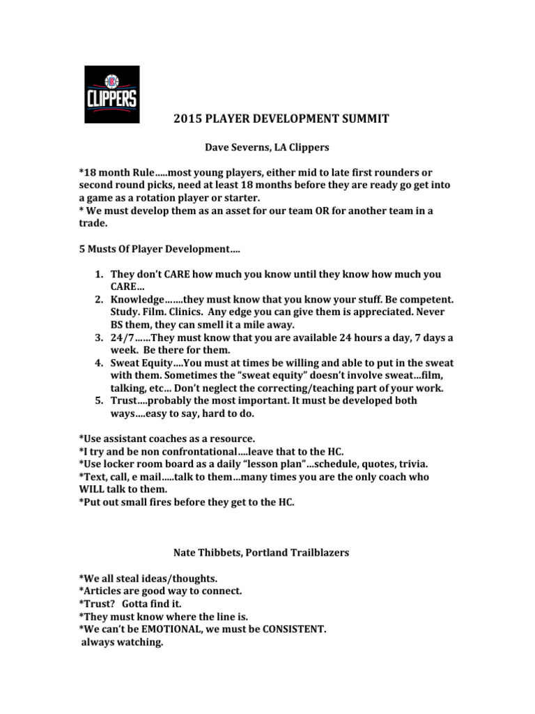2015 Player Development Summit | PDF | Sports & Recreation