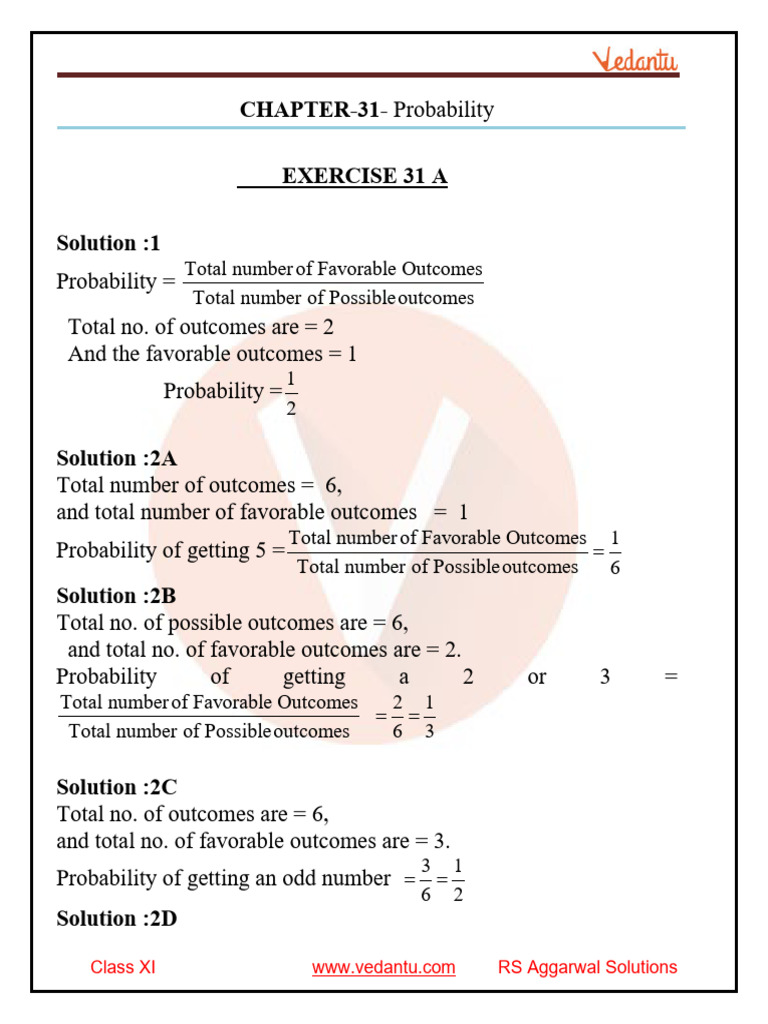 Class XI Probability Solutions | PDF | Odds | Probability