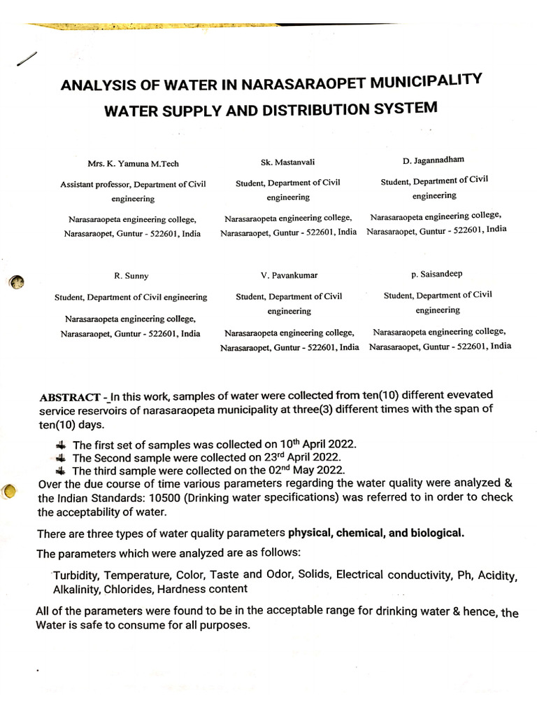 Water Quality Analysis in Narasaraopet | PDF