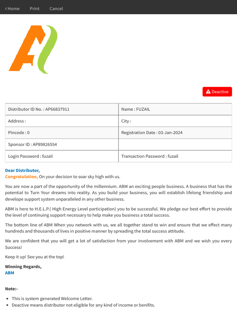 Welcome To ABM Joining Letter | PDF