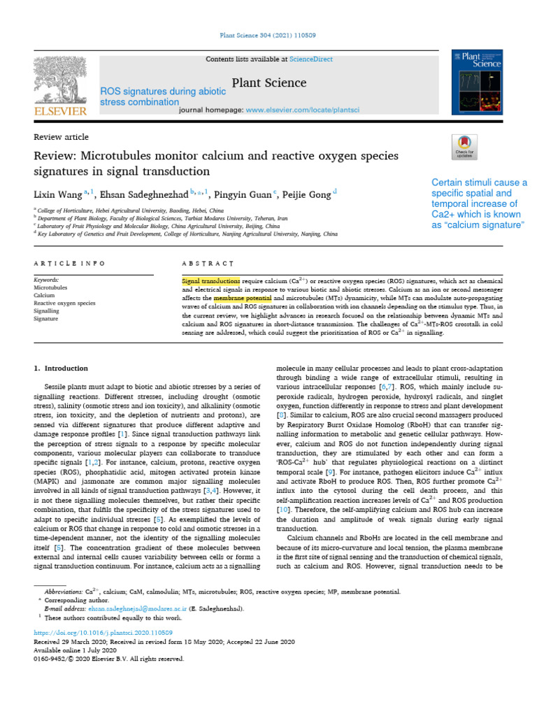 Plant Science: ROS Signatures During Abiotic Stress Combination | Download Free PDF | Cell ...
