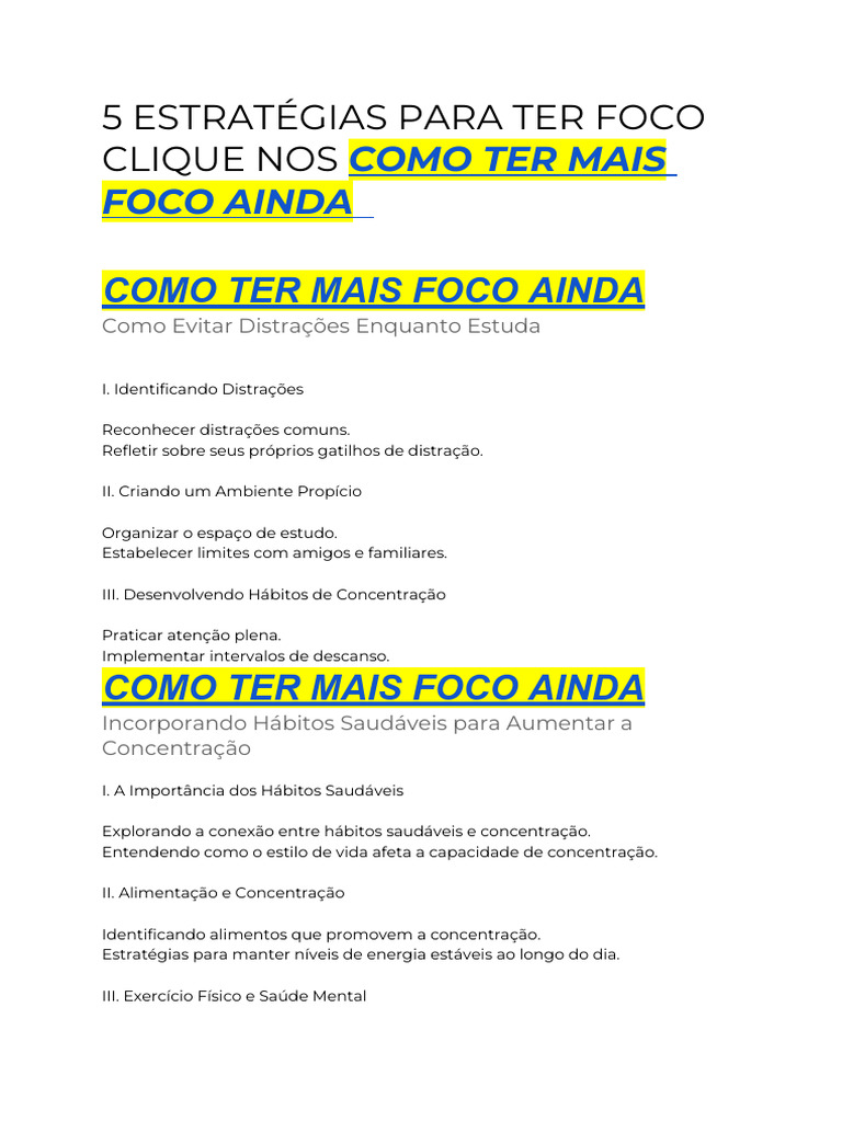 5 Estrategias para Obter Foco | PDF | Psicologia