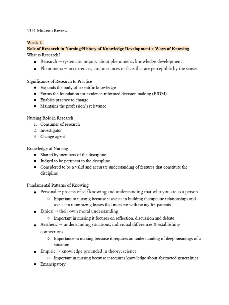 1351 Midterm Review PDF | PDF | Hypothesis | Cohort Study