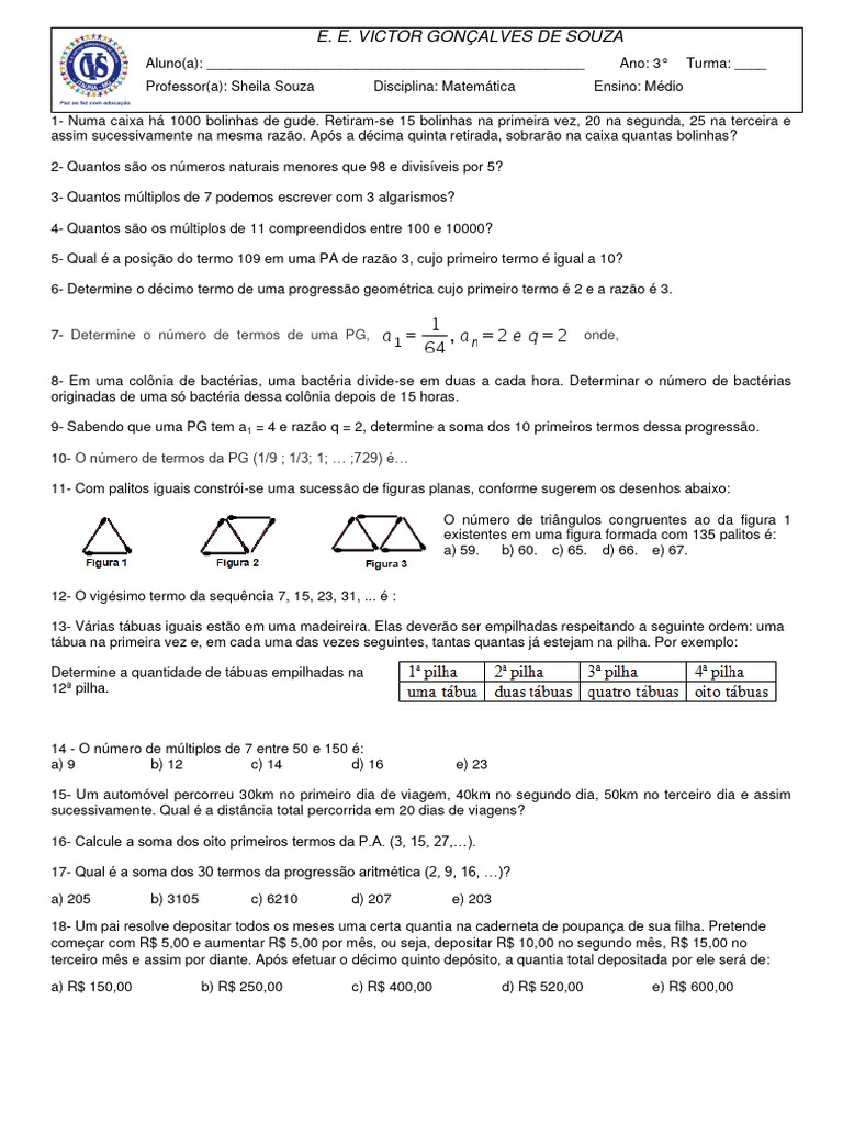 Atividades PA e PG 2 | PDF | Matemática elementar | Matemática