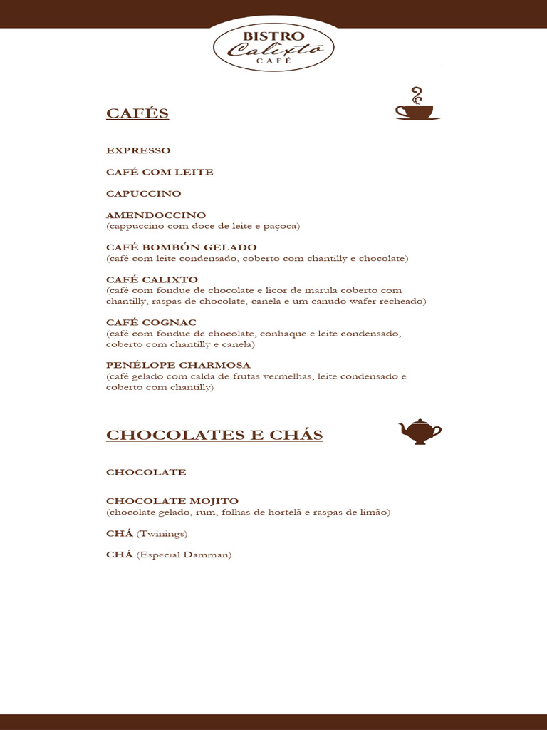 Menu Bistro Calixto | PDF | Queijo | Limão