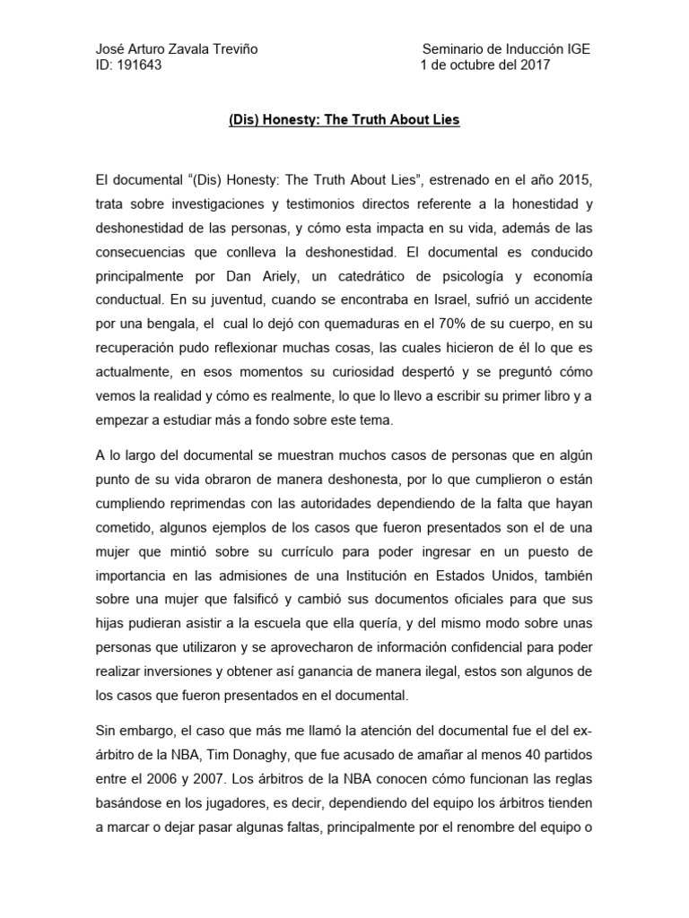 Dis Honesty The Truth About Lies | PDF