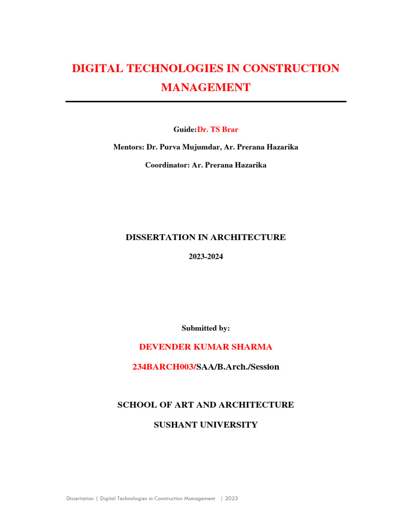Digital technologies in construction management dissertation | PDF ...