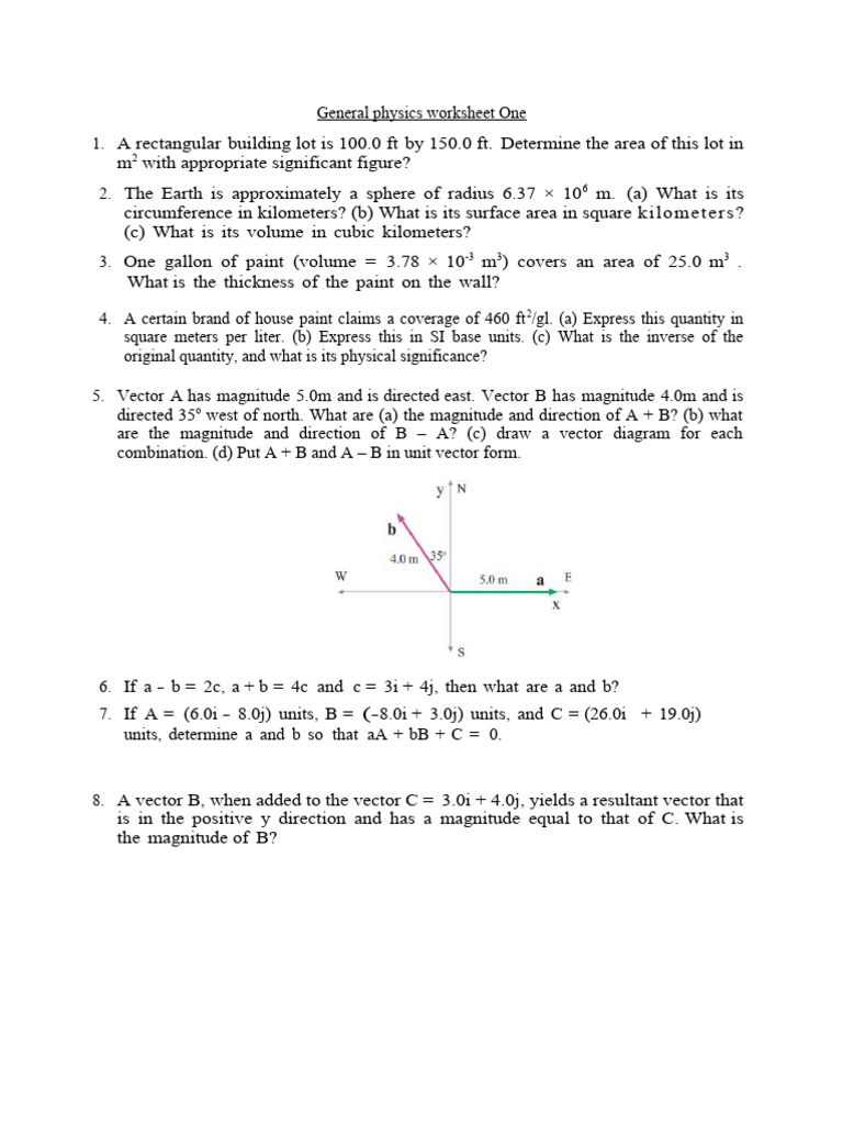 General Physics Worksheet One | PDF | Euclidean Vector | Trajectory