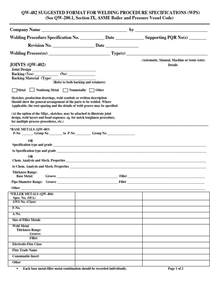 QW-482 WPS Blank | PDF | Construction | Welding
