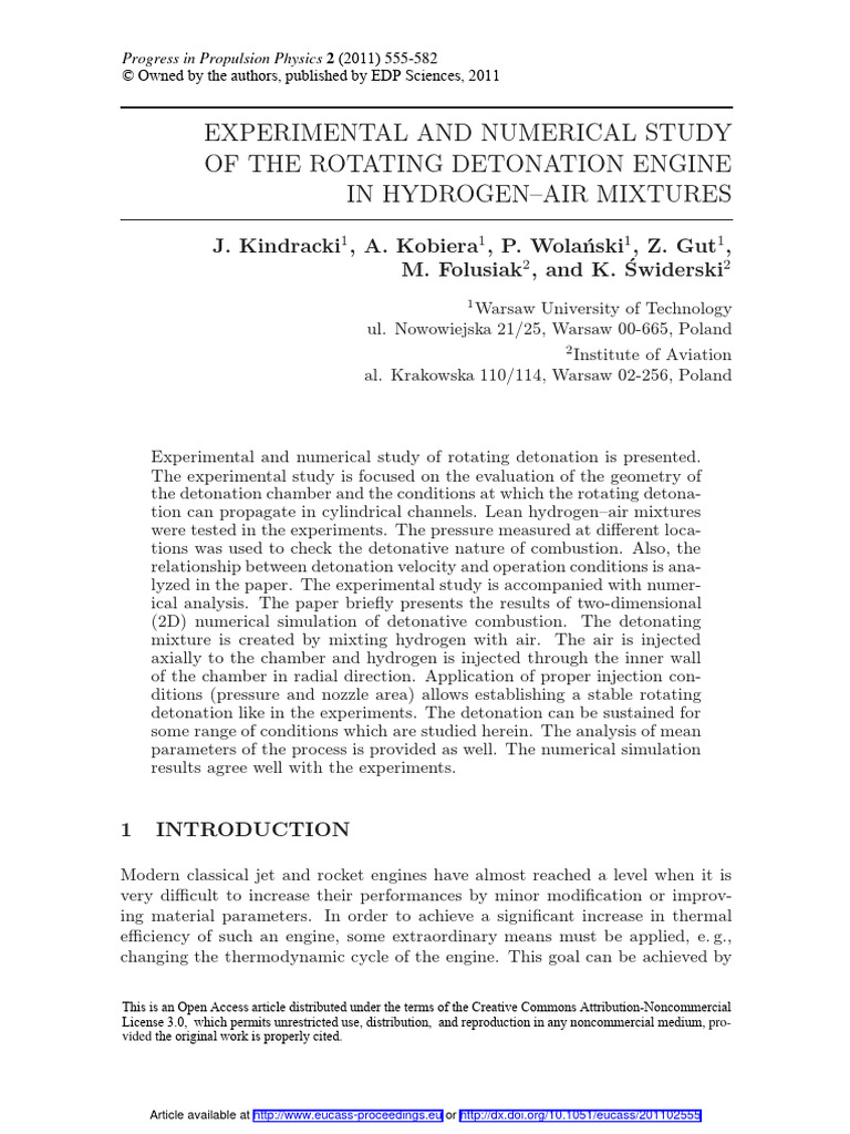 Experimental and Numerical Study of The Rotating Detonation Engine in Hydrogen-Air Mixtures ...