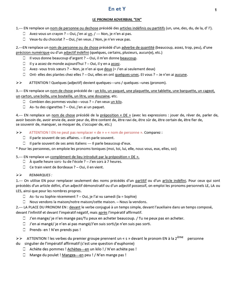 Enety: Le Pronom Adverbial "En" | PDF | Pronom | Sémantique