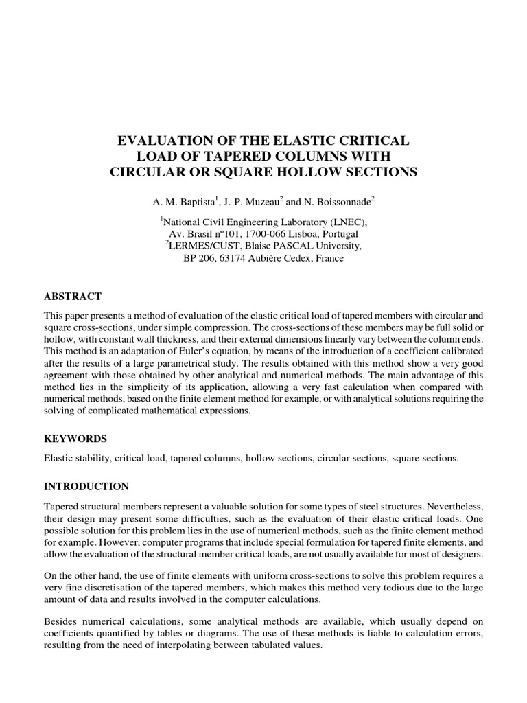 Evaluation of The Elastic Critical Load of Tapered Columns With ...