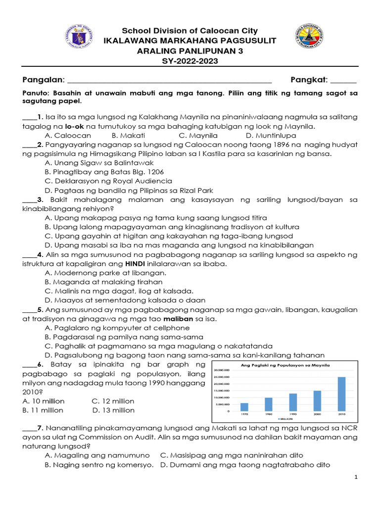 PT Q2 Araling Panlipunan 3 | PDF