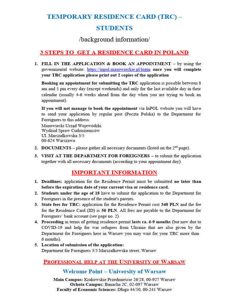 Temporary Residence Card (TRC) ALL students 2023 | PDF | Cost Of Living ...