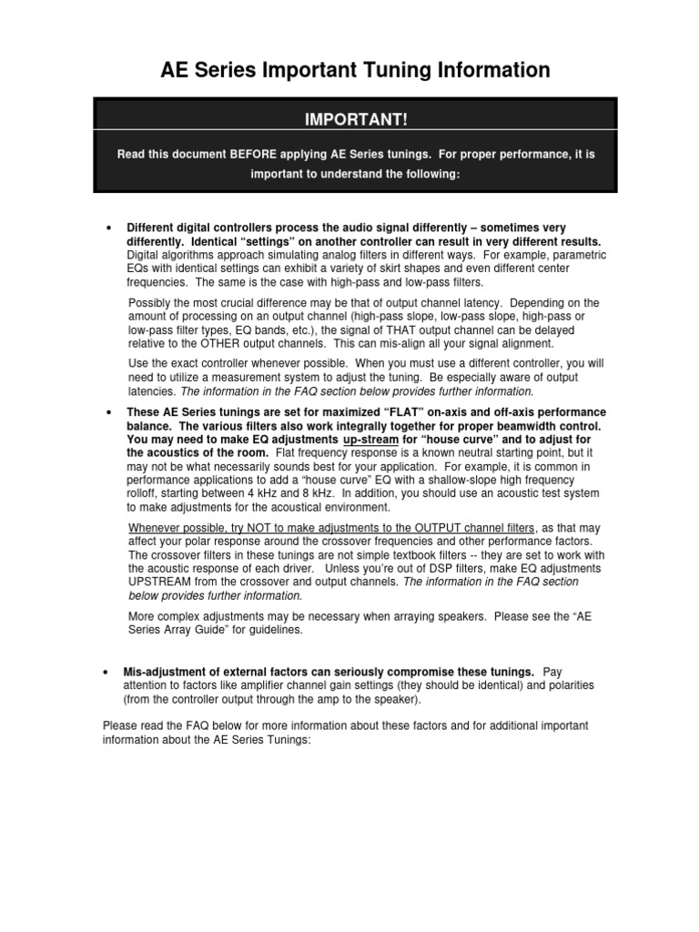 Important Tuning Info 021024 | PDF | Equalization (Audio) | Loudspeaker