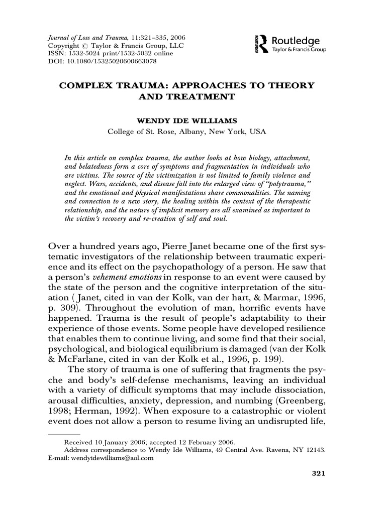 Williams COMPLEX TRAUMA APPROACHES TO THEORY | PDF | Psychological ...