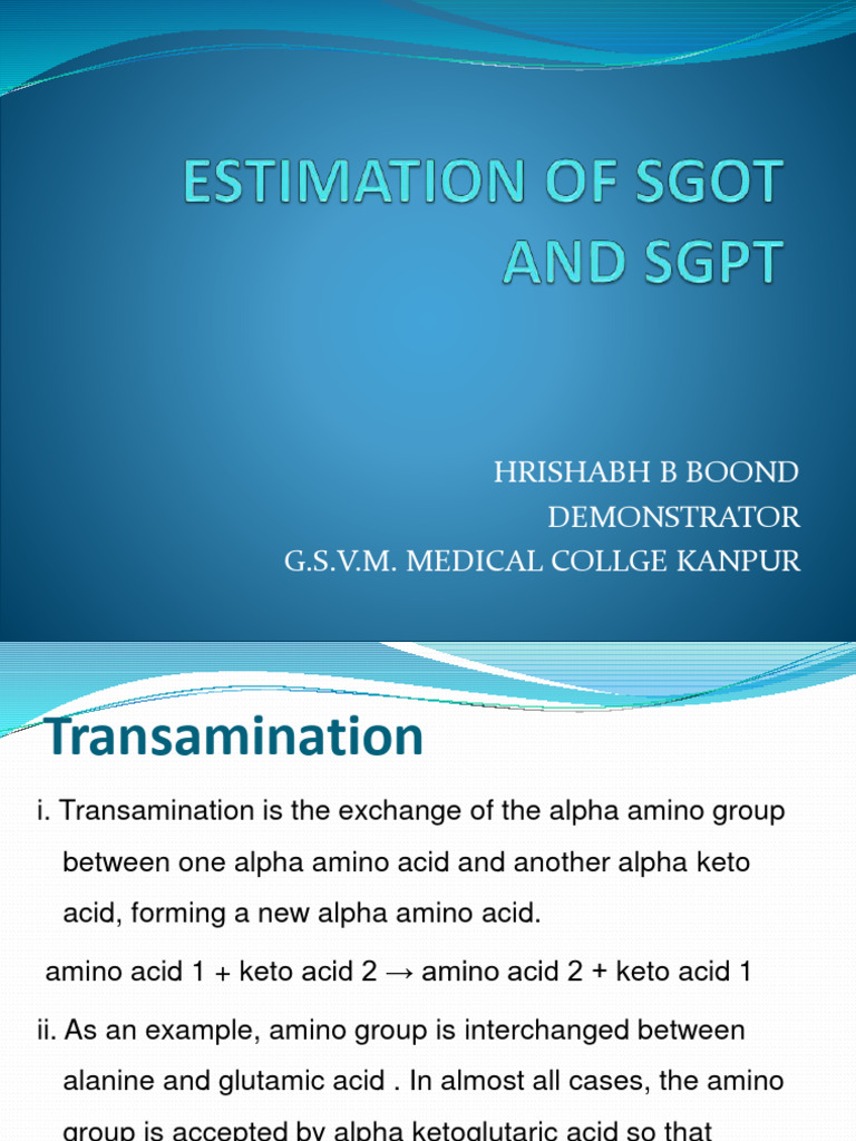 Estimation of Sgot and SGPT - 113848 | PDF | Transaminase | Alanine ... Estimation of Sgot and SGPT - 113848 | PDF | Transaminase | Alanine ...