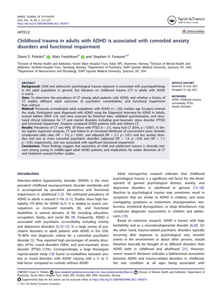Childhood Trauma in Adults With ADHD Is Associated With Comorbid ...