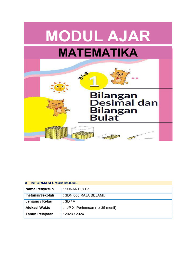 Modul Ajar MTK Kelas 5 - BAB 1 | PDF