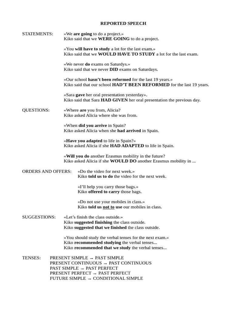 Reported Speech (2) | PDF | Grammatical Tense | Linguistics