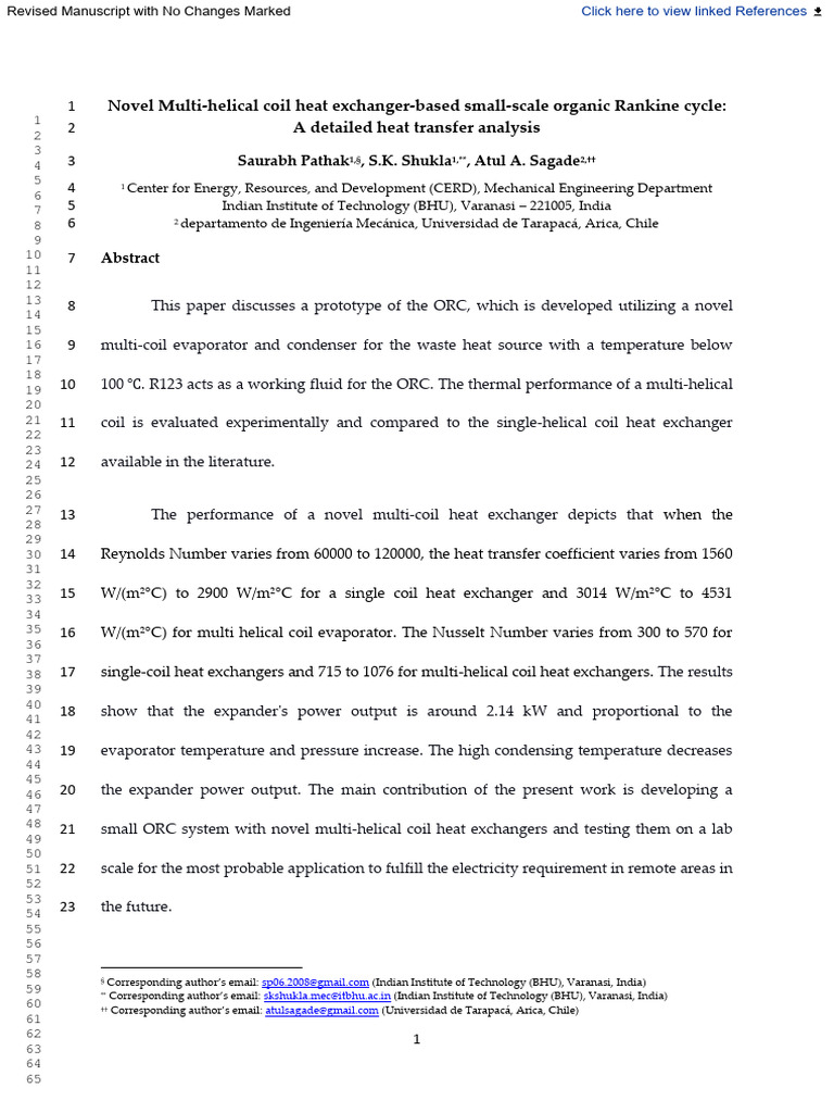 Novel Multihelical Coil Heat Exchanger Based Small Scale Organic Rankine Cycle A Detail Heat ...