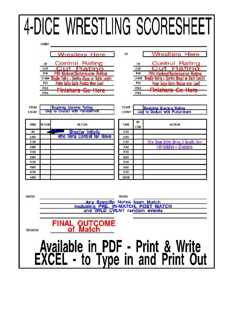 4-DICE WRESTLING - SCORESHEET INSTRUCTIONS | PDF