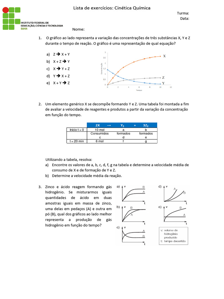 Lista De Exercícios Cinética Química Pdf