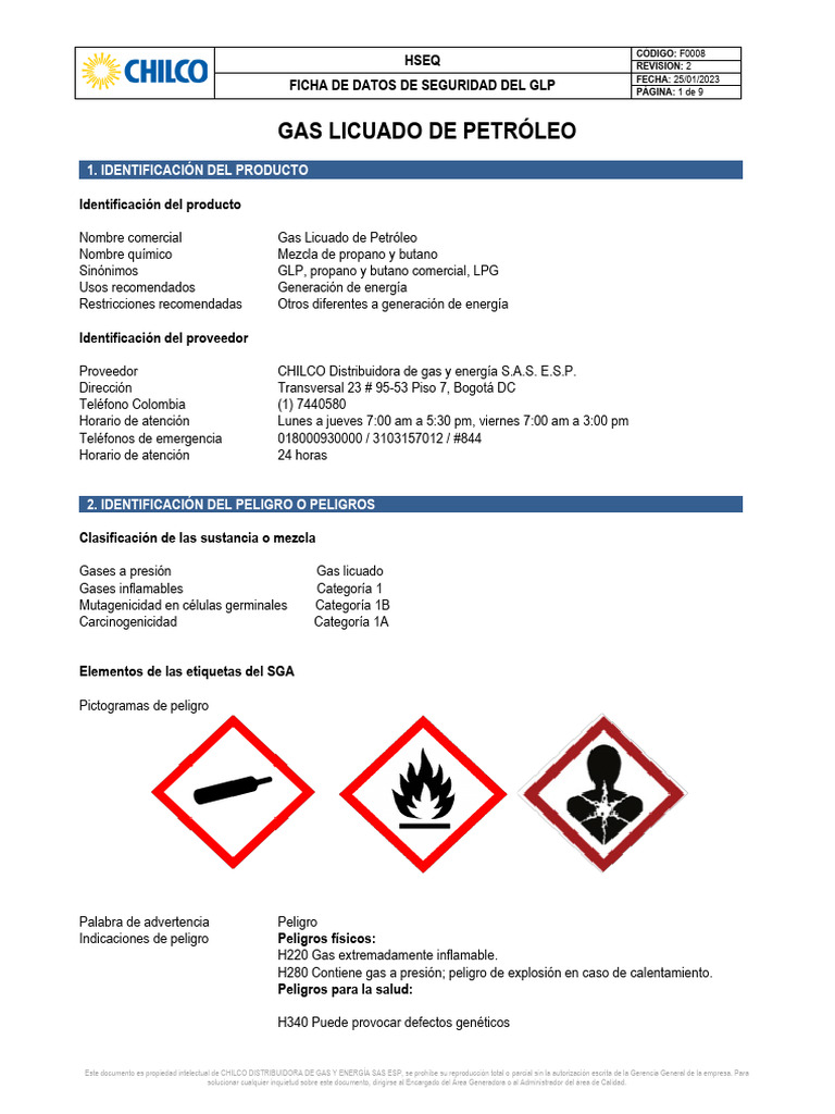 F0008 2 Ficha de Datos de Seguridad Del GLP | PDF | Gas de petróleo ...
