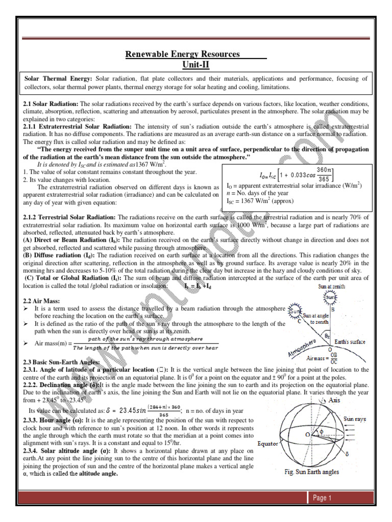 Renewable Energy Unit-2 | PDF | Sun | Earth