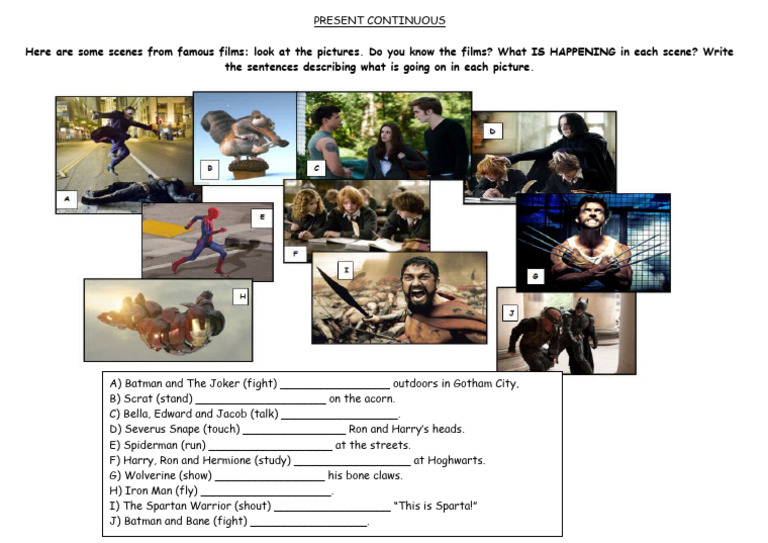 Present Continuous With Scenes From Films | PDF