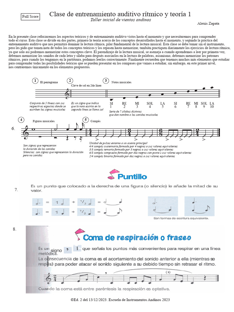Clase de Entrenamiento Auditivo Rítmico y Teoría 1 - v2 - Full Score | PDF