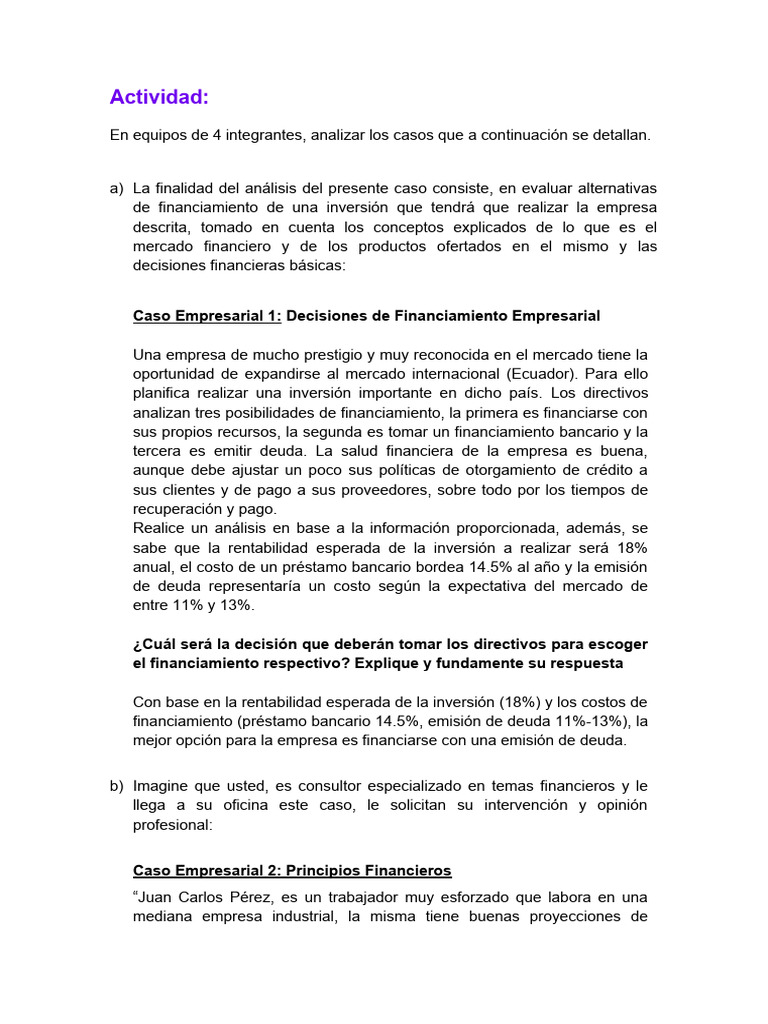 1 Er Trabajo de Taller de Finanzas 2 | Descargar gratis PDF | Business | Deuda